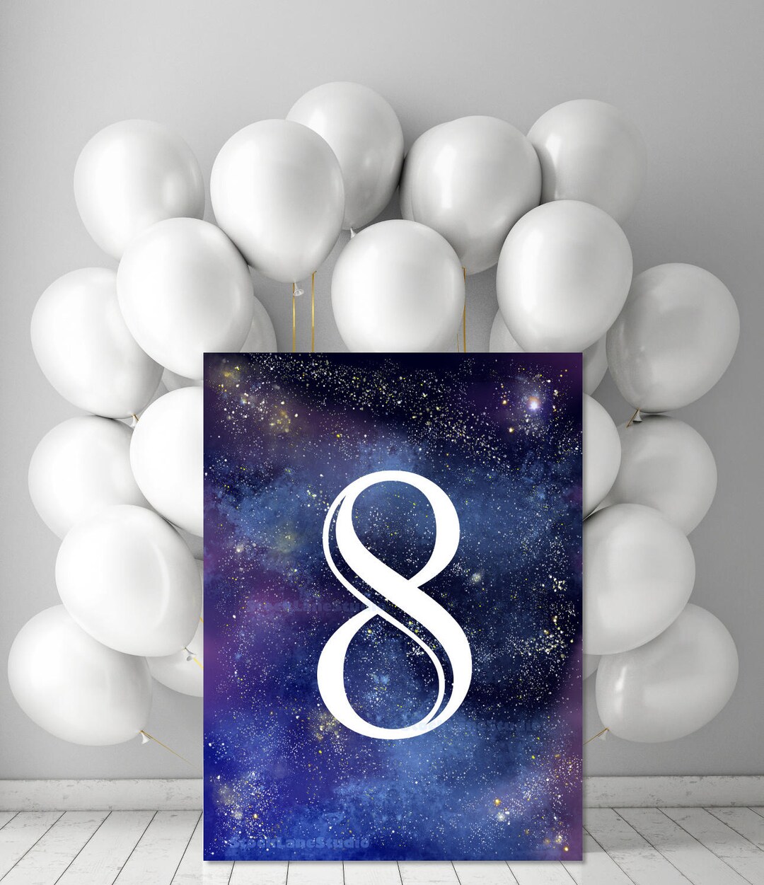 Printable Number 8 Years Old Sign, Space 8th Birthday Party Decorations ...