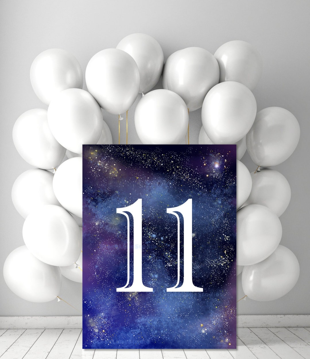 Printable Number 11, Blue 11th Birthday Party Space Decorations, 11 ...