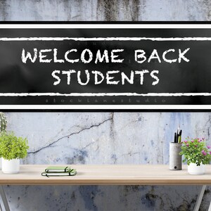Printable School Banner, Welcome Back Black Chalkboard Style Sign, Back ...