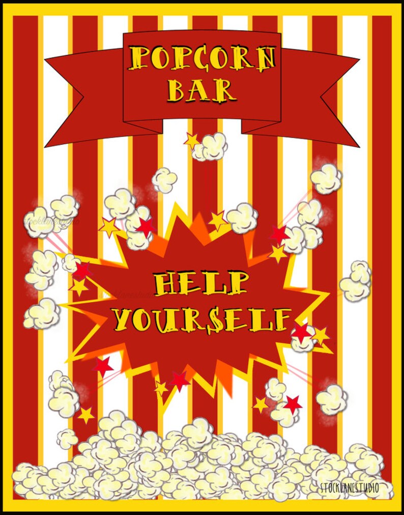 Popcorn Bar Sign Printable Popcorn Party Sign Digital | Etsy