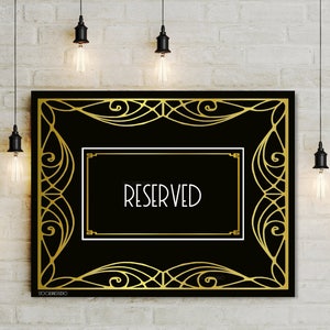 Reserved Event Sign, Printable Gold Black Art Deco Style Sign, Wedding ...