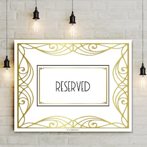 Reserved Event Sign, Printable Gold Black Art Deco Style Sign, Wedding ...