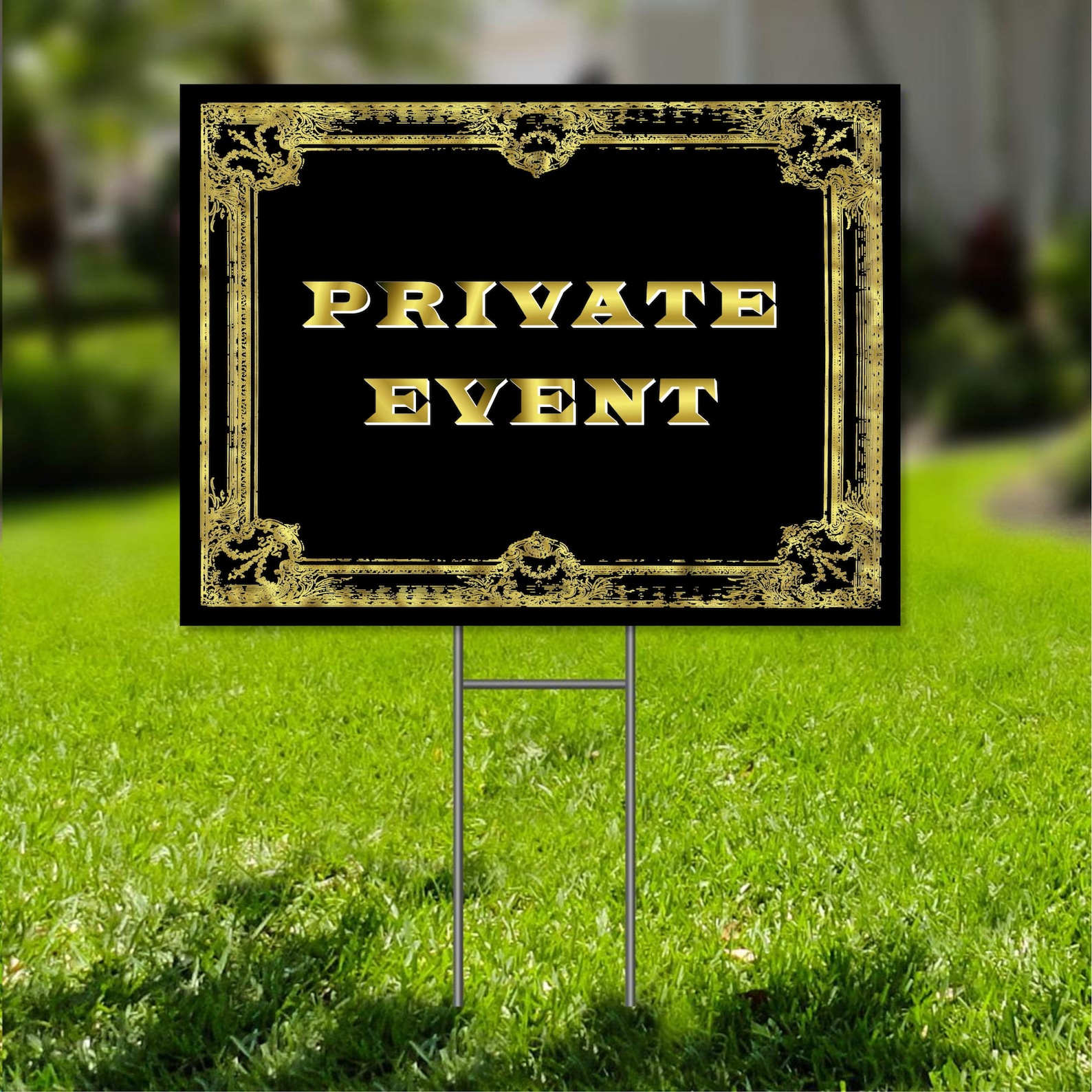 Digital Private Event Sign in Gold and Black, Printable Yard Sign or ...