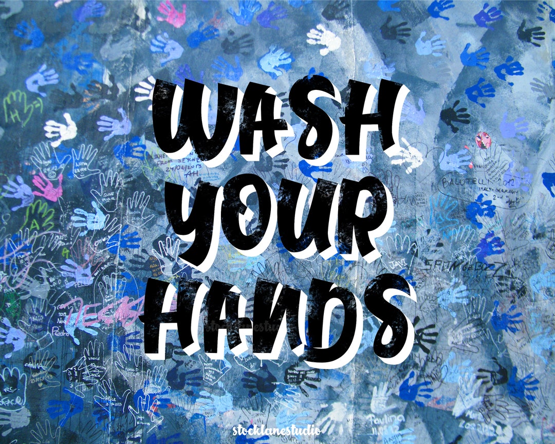 Printable Blue Wash Your Hands Bathroom Decor, School Restroom Office ...