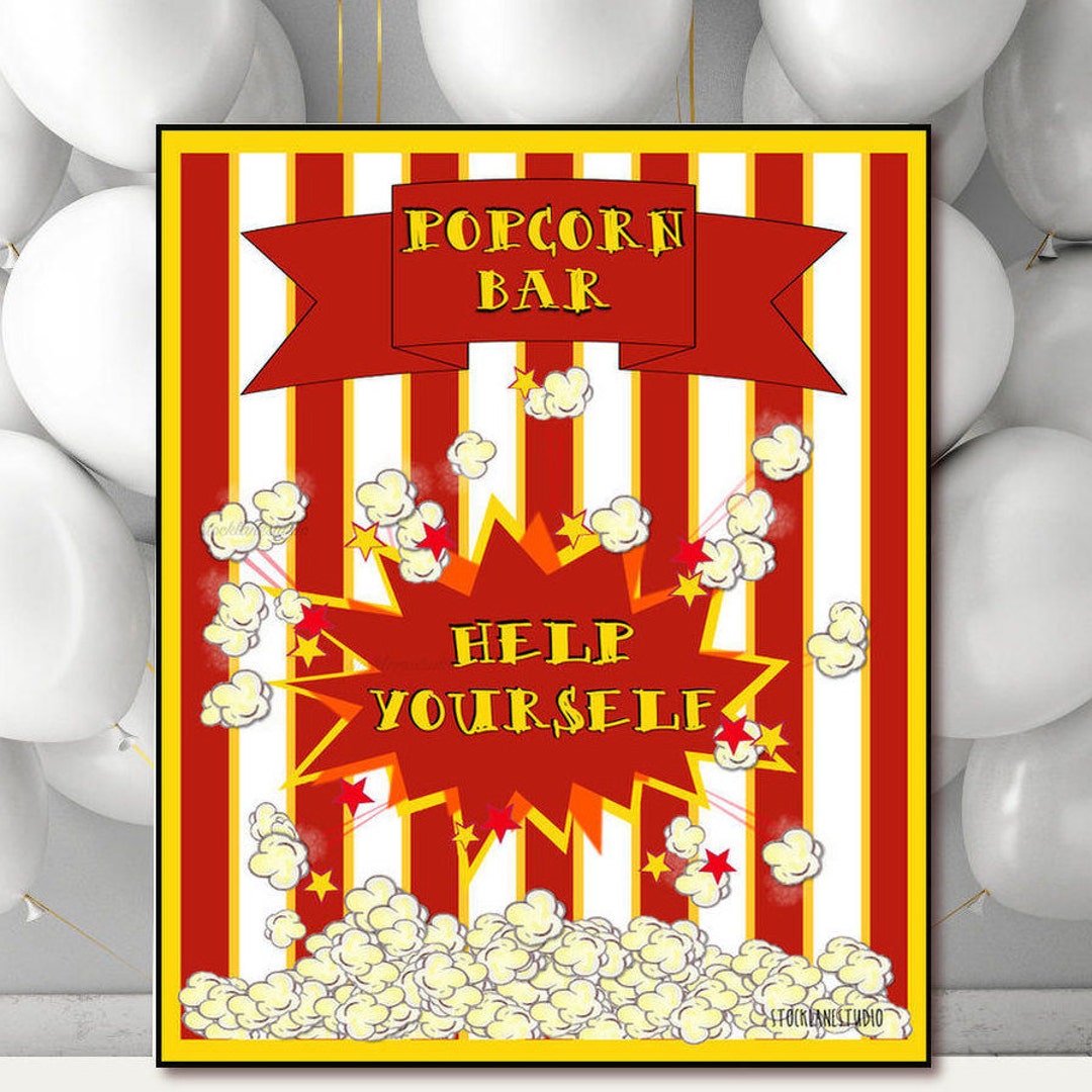 Popcorn Bar Sign, Printable Popcorn Party Sign, Digital Wedding ...