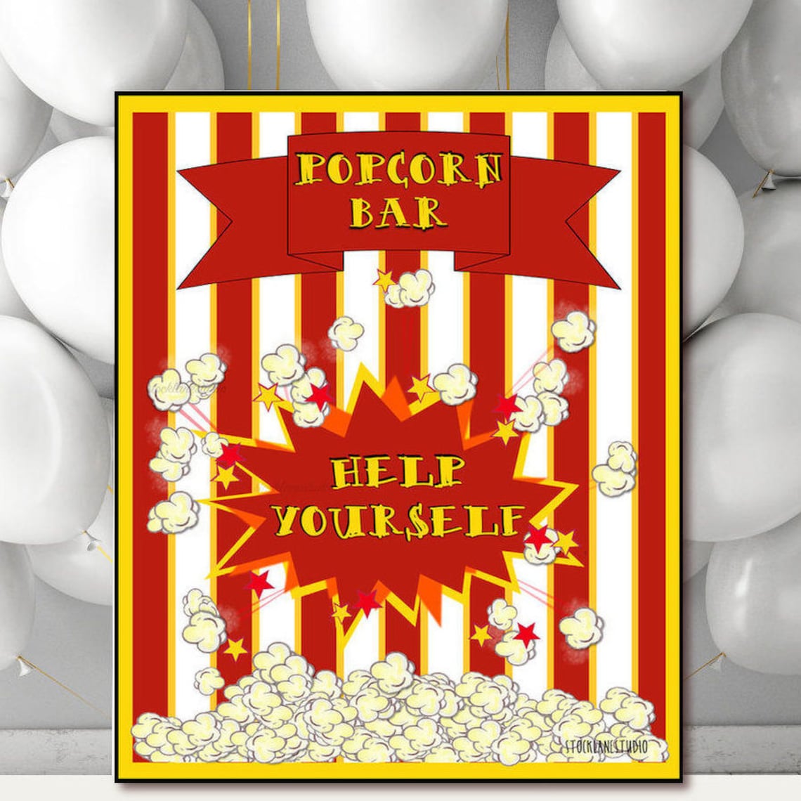 Popcorn Bar Sign Printable Popcorn Party Sign Digital | Etsy