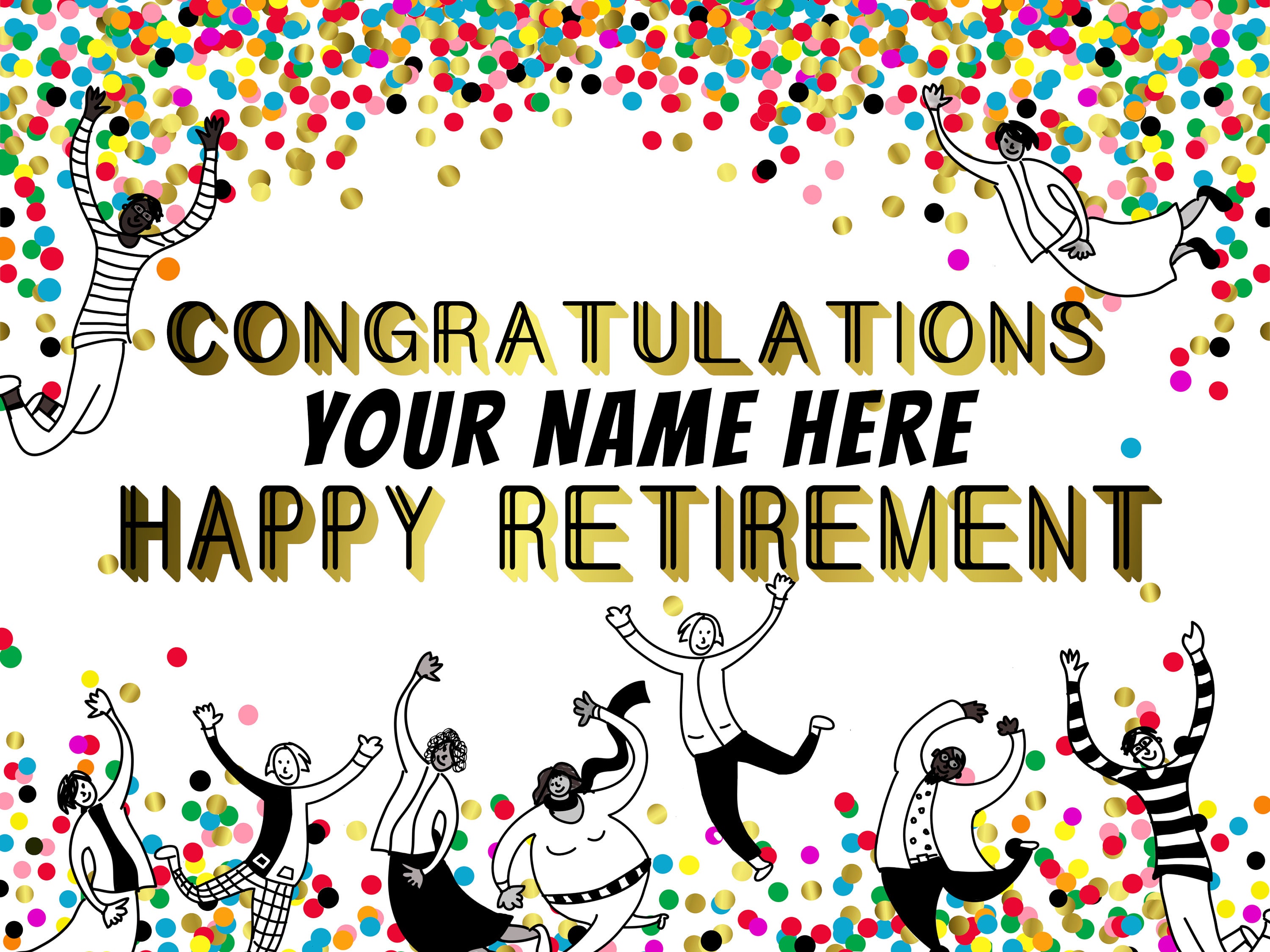 Printable Happy Retirement Customized Sign With Confetti Background ...