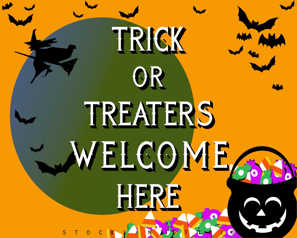 Trick or Treaters Welcome Here Printable Halloween Decor 5x7 - Etsy