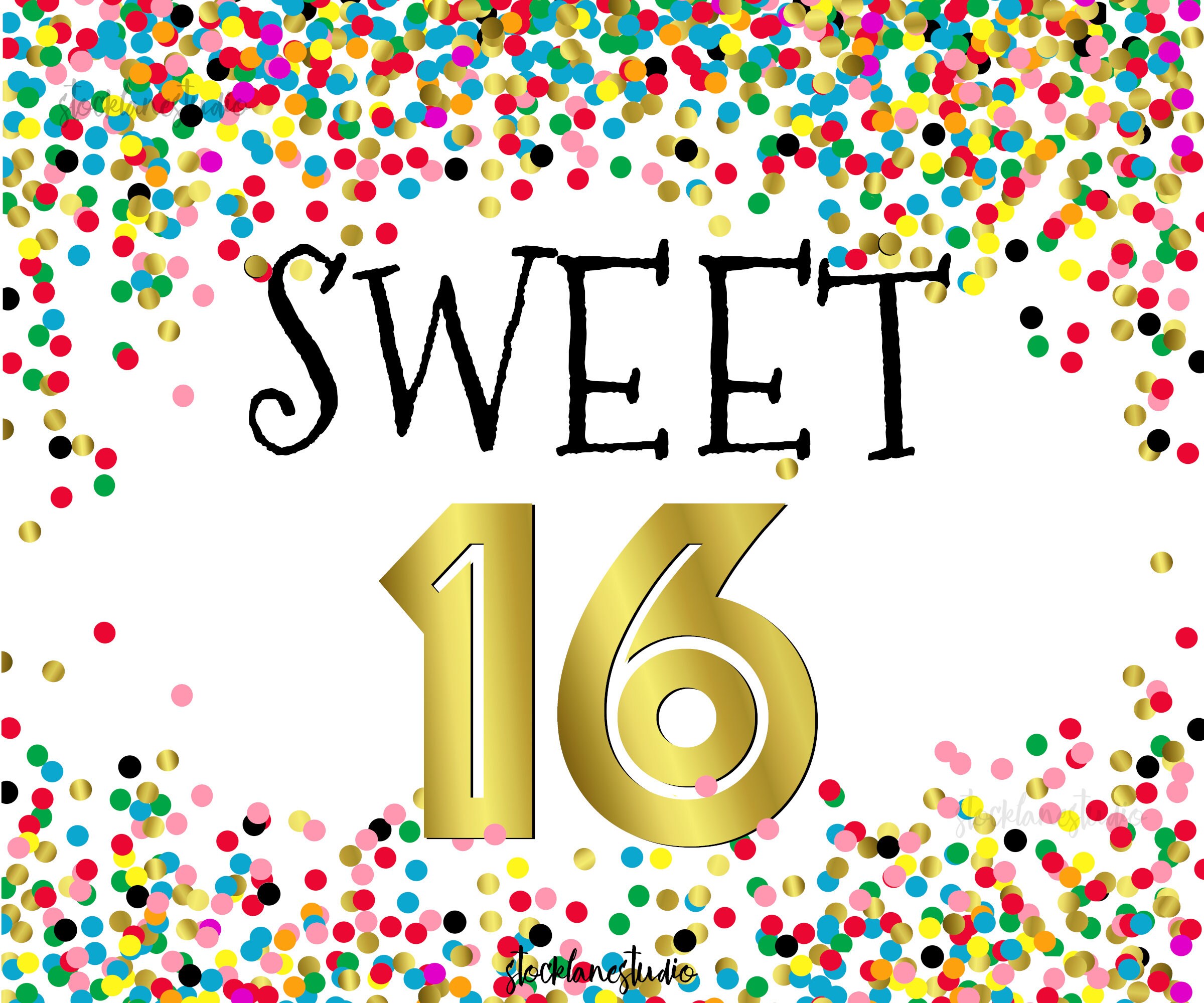 Printable Sweet Sixteen Poster Confetti Birthday Decorations | Etsy