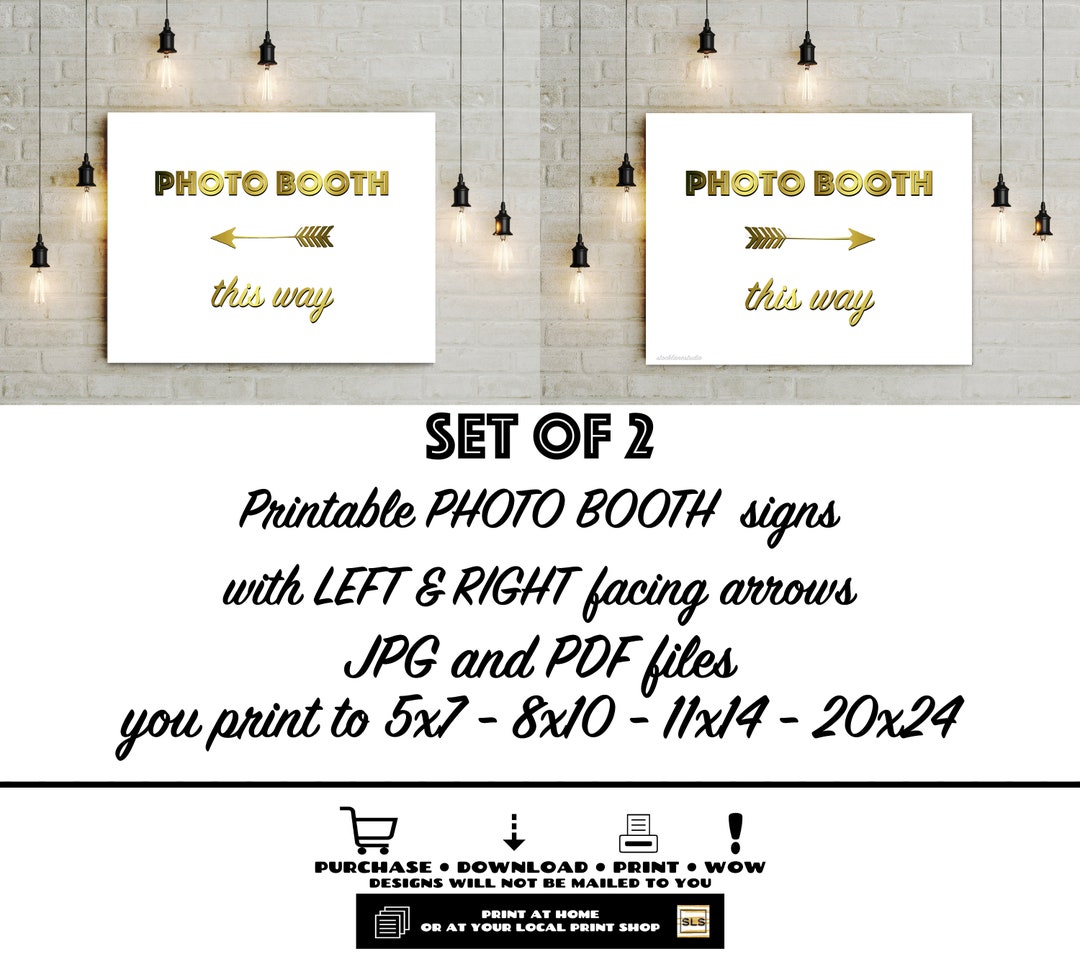 Gold Photo Booth Sign: Directional Arrow Printable (PDF, JPG) - Etsy
