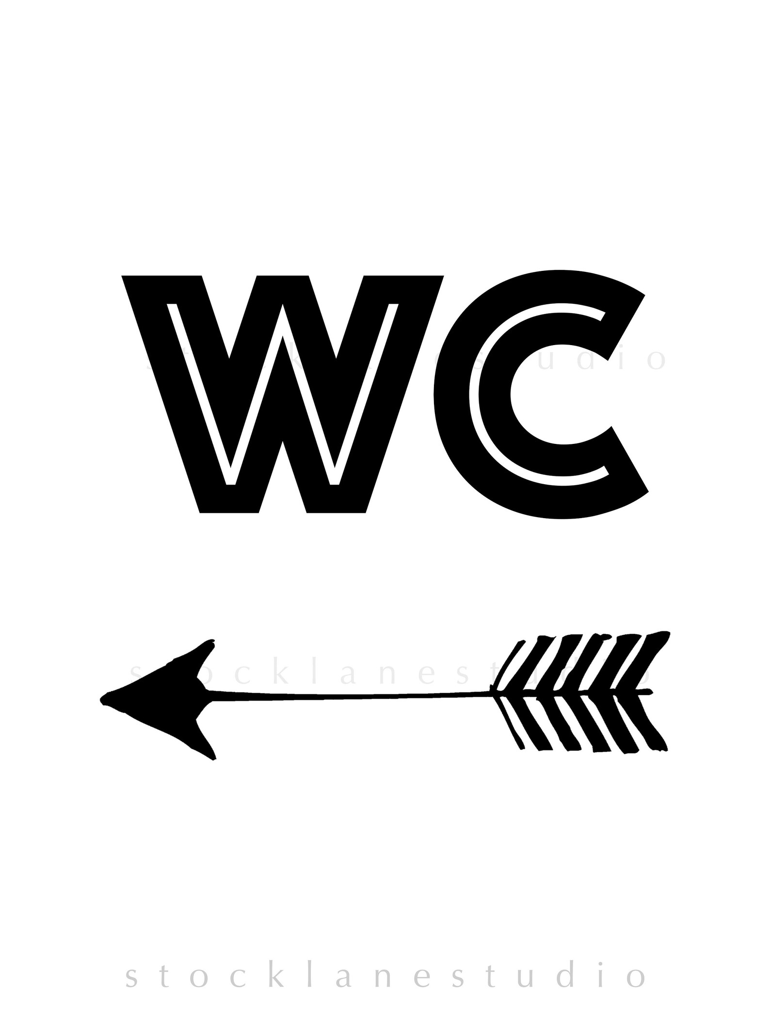 WC Printable Black White Restroom Door Sign With Left Facing | Etsy