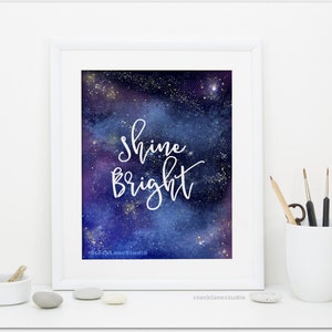 Shine Bright Printable Night Sky Nursery Decor, Kid's Room Galaxy Wall ...