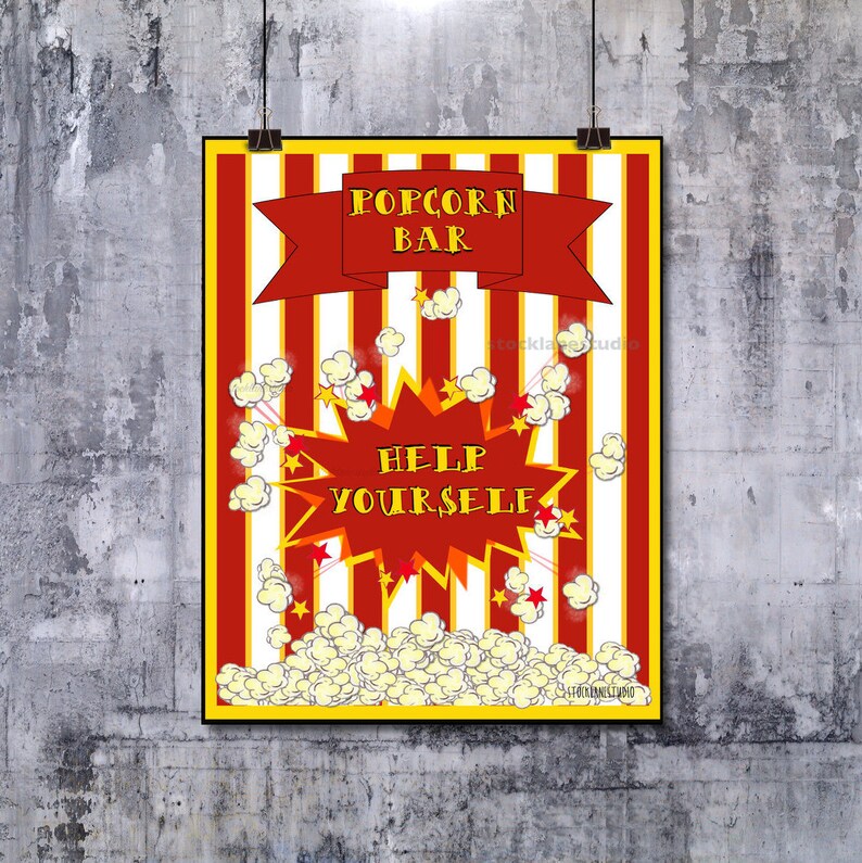 Popcorn Bar Sign Printable Popcorn Party Sign Digital | Etsy