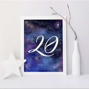 Printable Galaxy Table Number Signs Numbers 1-20 Space Theme - Etsy