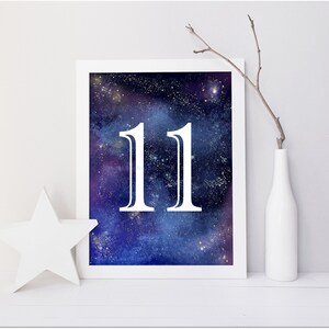 Printable Number 11, Blue 11th Birthday Party Space Decorations, 11 ...