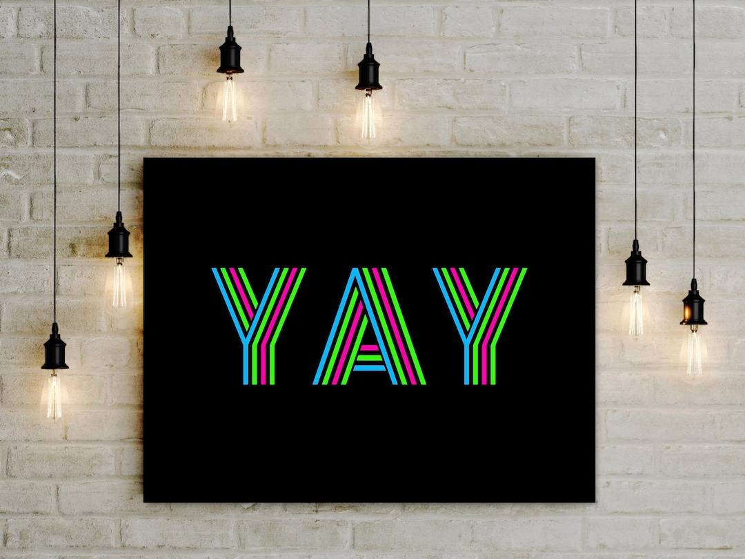 Yay Printable Party Sign, Congratulations Blue Green Pink on Black ...