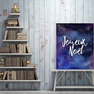 Printable Joyeux Noël Art Print, Celestial Christmas Decorations Blue ...