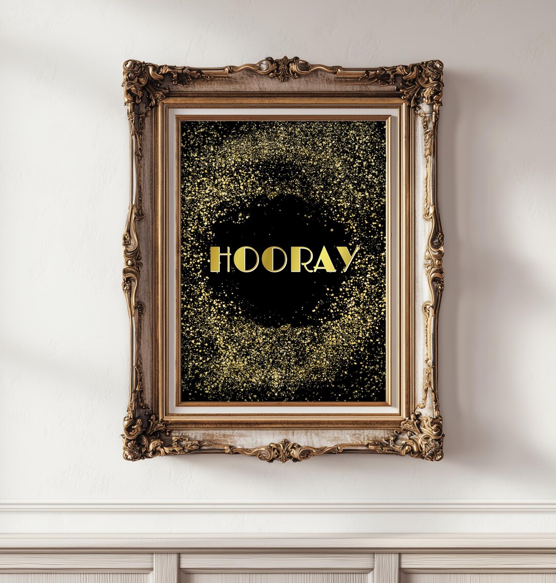 Hooray Printable New Year Party Sign in Gold Glitter on Black, 5x7 8x10 ...