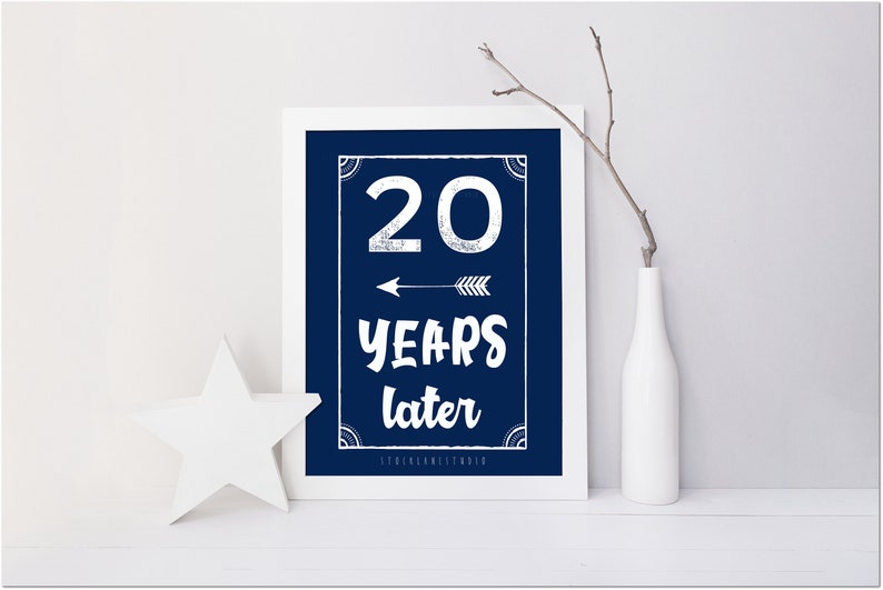 Printable Party Decorations Blue 20 Years Later Class Reunion Sign With ...