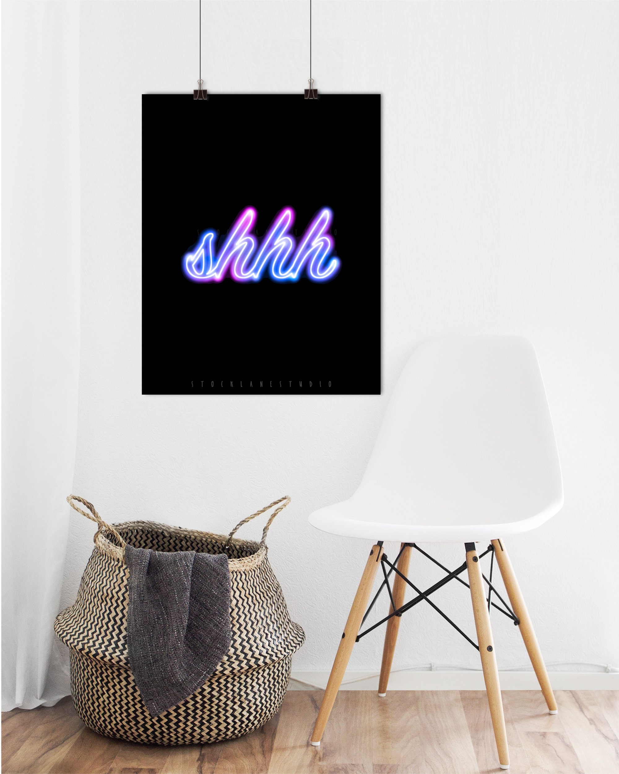 Printable Shhh Quiet Sign in Blue and Lavender Neon Lights for | Etsy