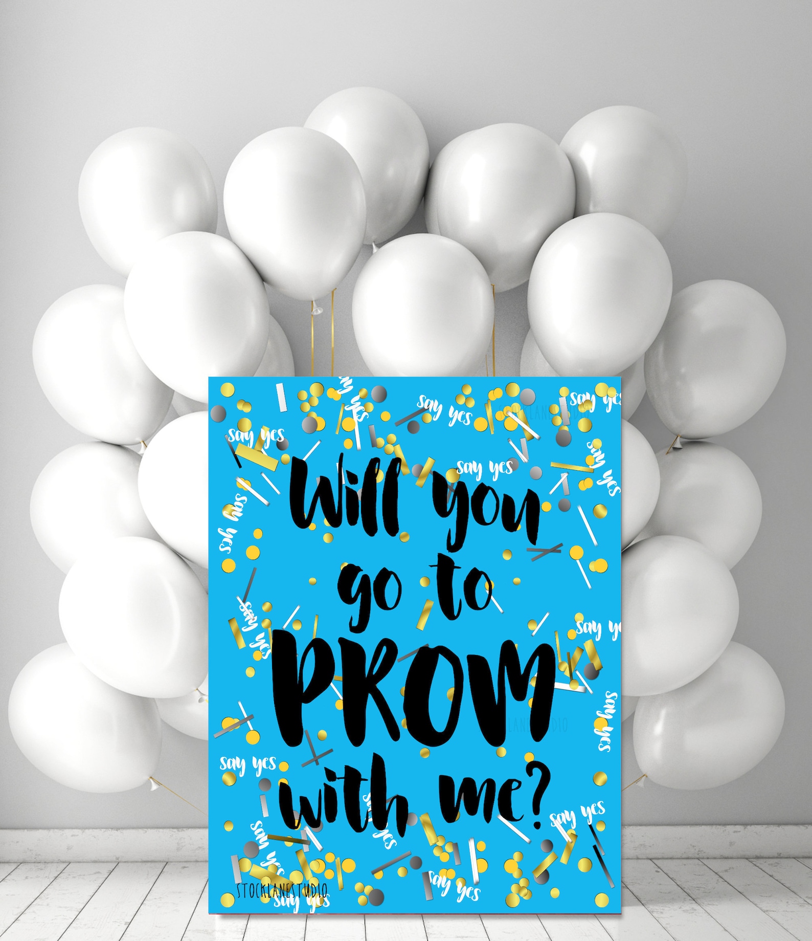 Printable BLUE Prom Proposal Sign Digital Say Yes confetti | Etsy