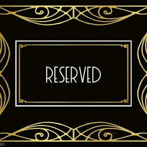 Reserved Event Sign, Printable Gold Black Art Deco Style Sign, Wedding ...