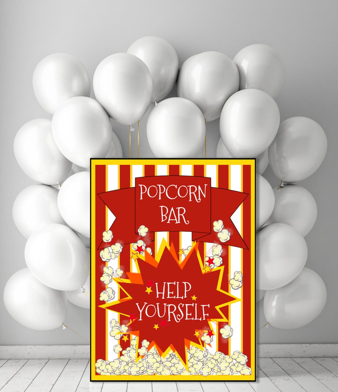 Popcorn Bar Help Yourself Printable Red Yellow Party Decor - Etsy
