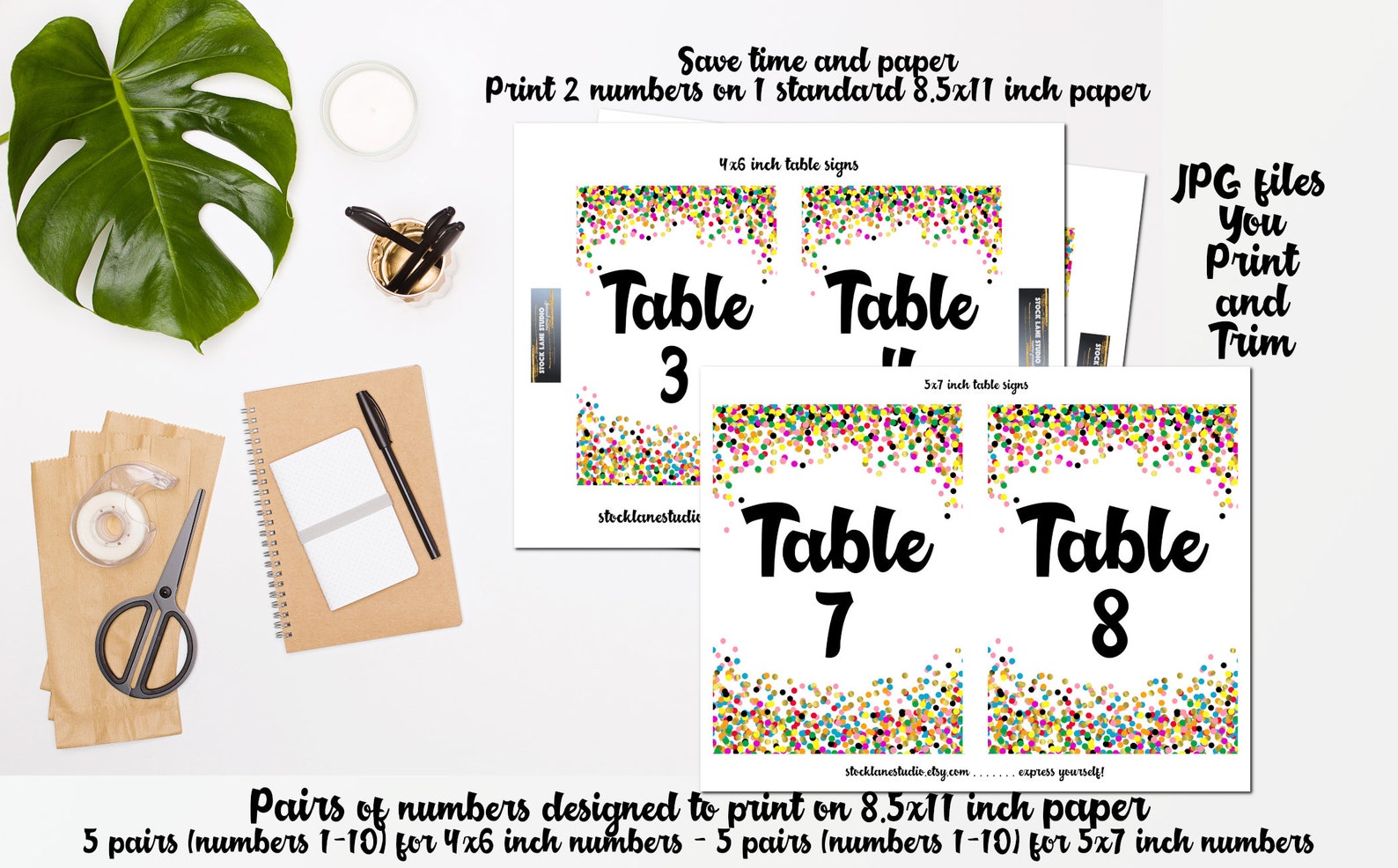 Printable Table Number Signs 1-10 Fun Confetti Birthday Party - Etsy