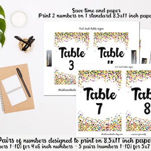 Printable Table Number Signs 1-10 Fun Confetti Birthday Party | Etsy