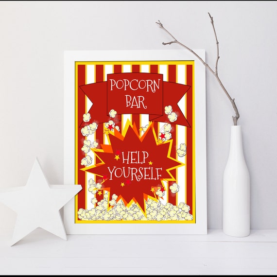 Popcorn Bar Help Yourself Printable Red Yellow Party Decor - Etsy