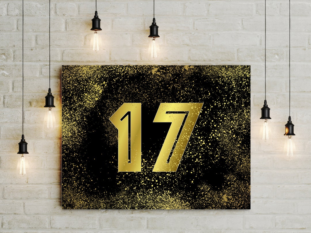 Printable Seventeenth Birthday Party Decor, Gold Glitter on Black ...