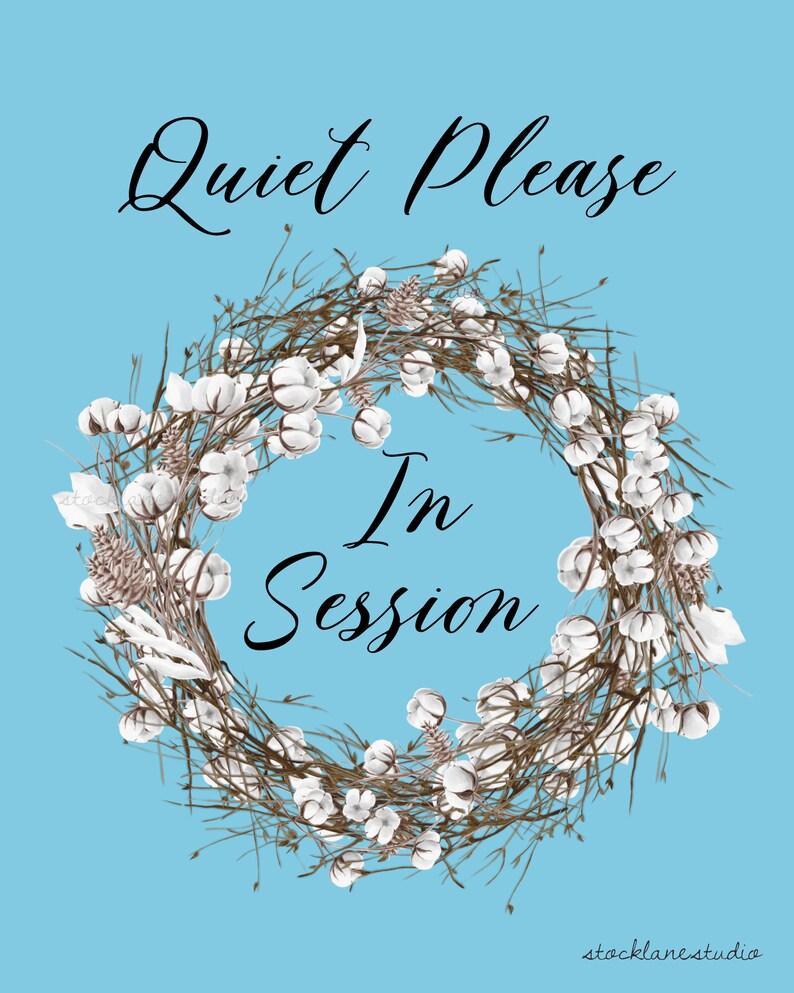 Blue Printable Quiet Please in Session Door Sign With Wreath | Etsy