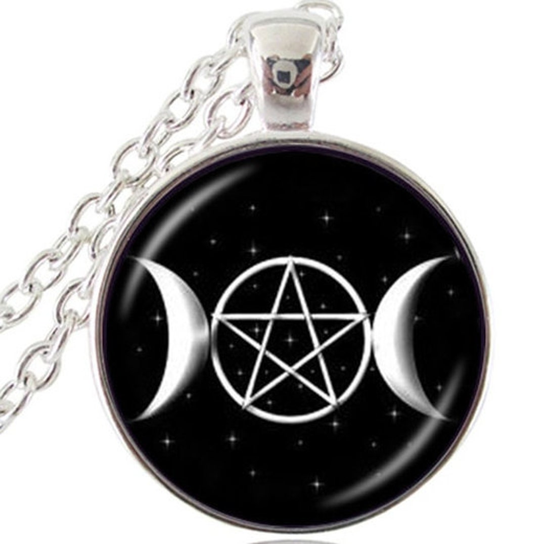 Black Face Triple Moon Goddess Pendant Pentagram Necklace - Etsy