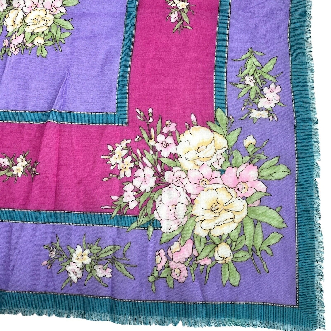 Vintage Liz Sinclair Scarf: Purple Pink Floral Print, 30" Square - Etsy