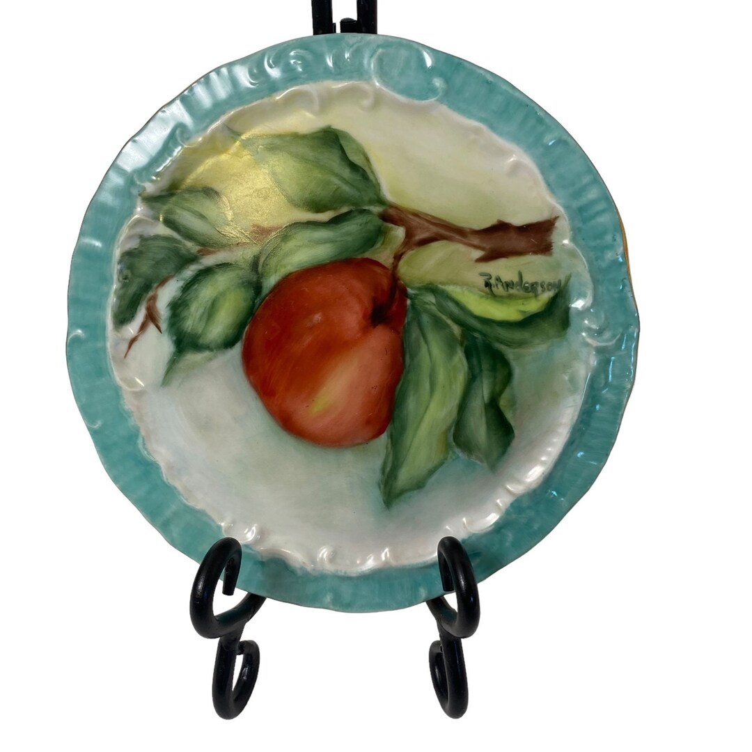 Vintage Plate Botanical Apple Hand Painted Ceramic Signed R. Anderson ...