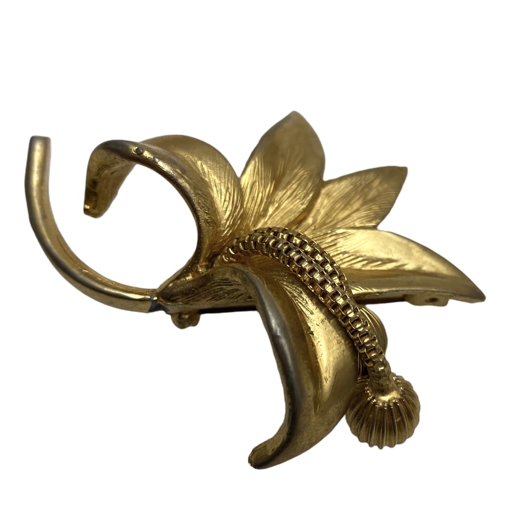 VINTAGE HOLLYWOOD BROOCH Tiger Lily Flower Pin Goldtone Costume Jewelry ...