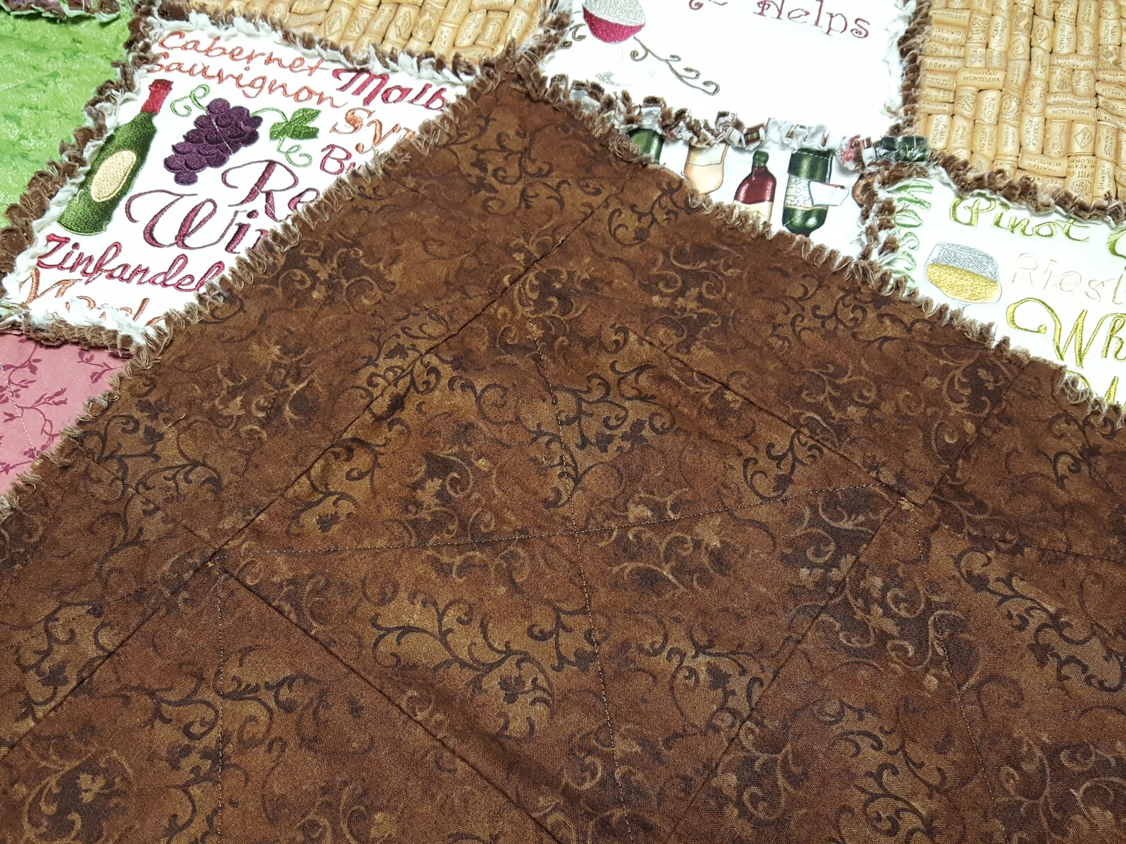 Whimsical Wine Rag Quilt With Embroidered Sayings Ready to Ship Grapes ...