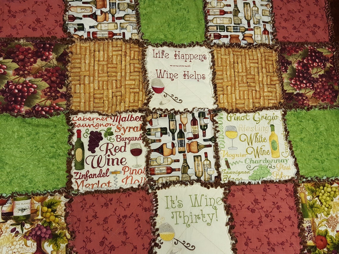 Whimsical Wine Rag Quilt With Embroidered Sayings Ready to - Etsy