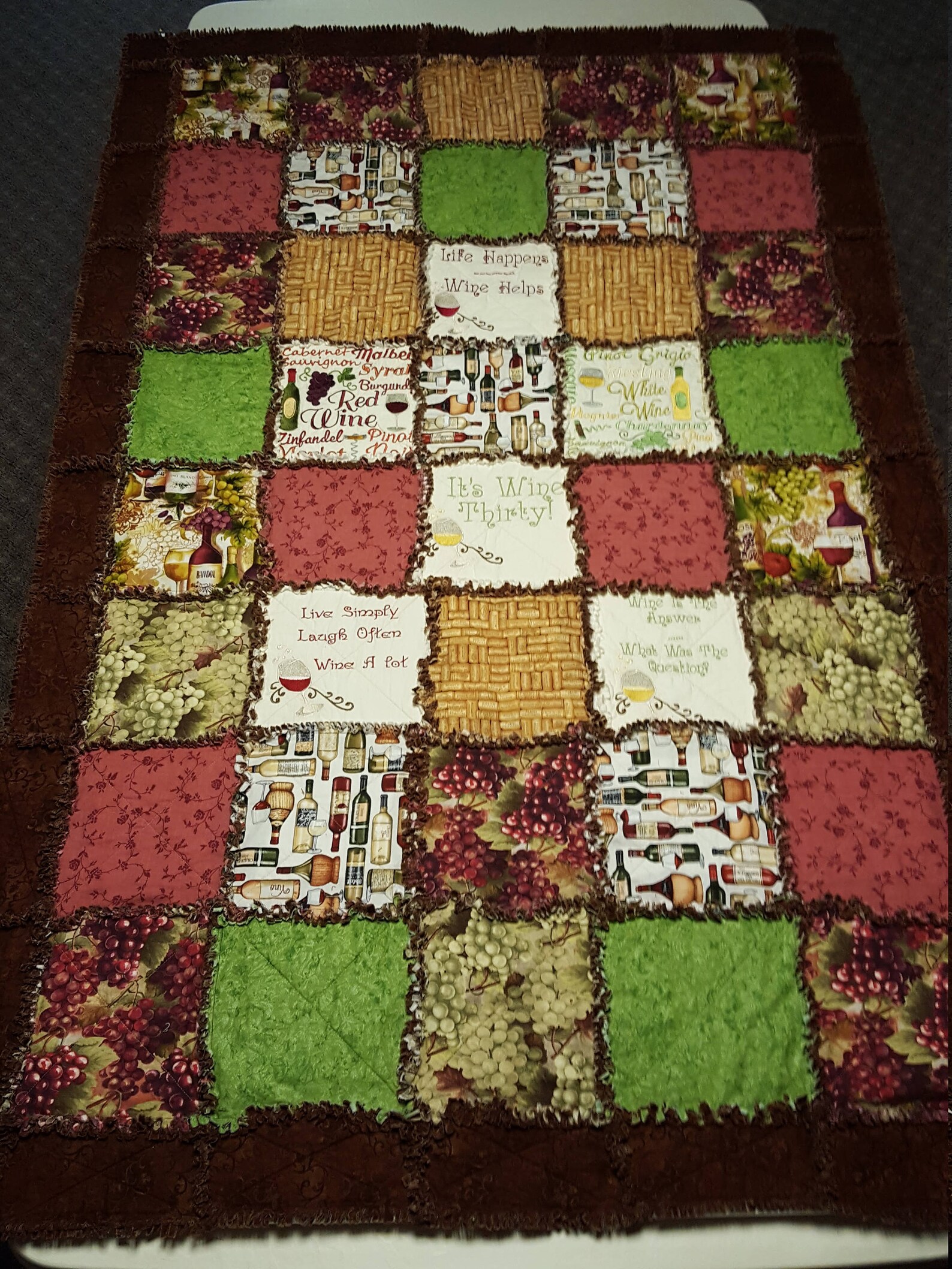 Whimsical Wine Rag Quilt With Embroidered Sayings Ready to Ship Grapes ...