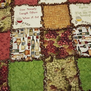 Whimsical Wine Rag Quilt With Embroidered Sayings Ready to Ship Grapes ...