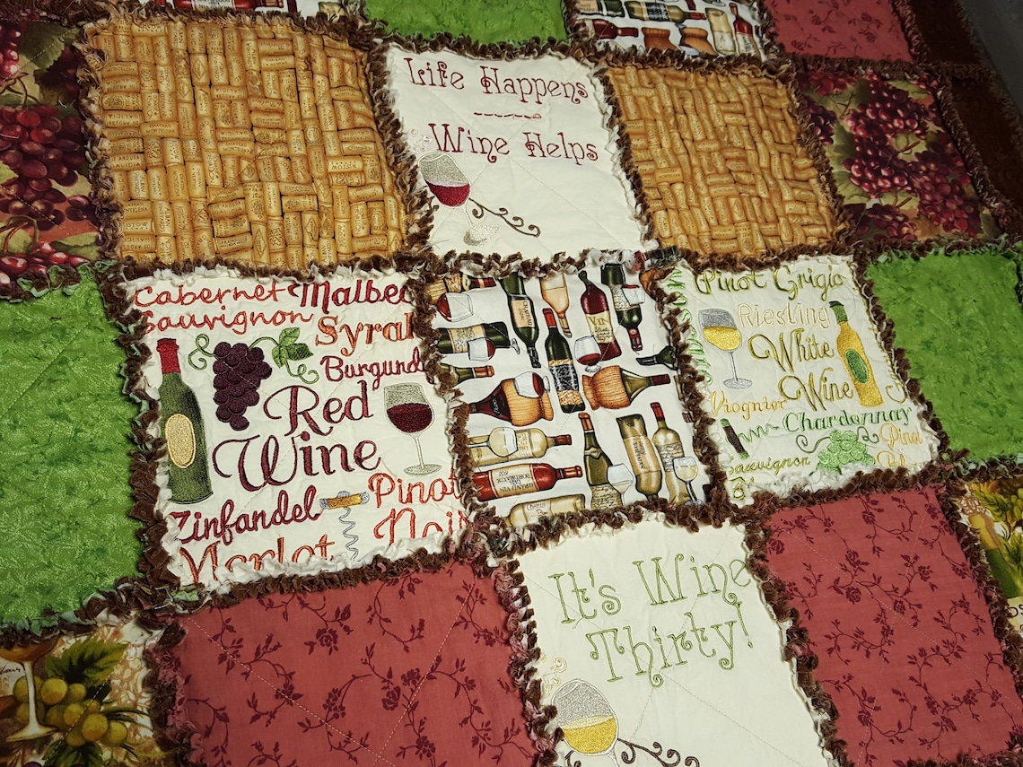Whimsical Wine Rag Quilt With Embroidered Sayings Ready to - Etsy
