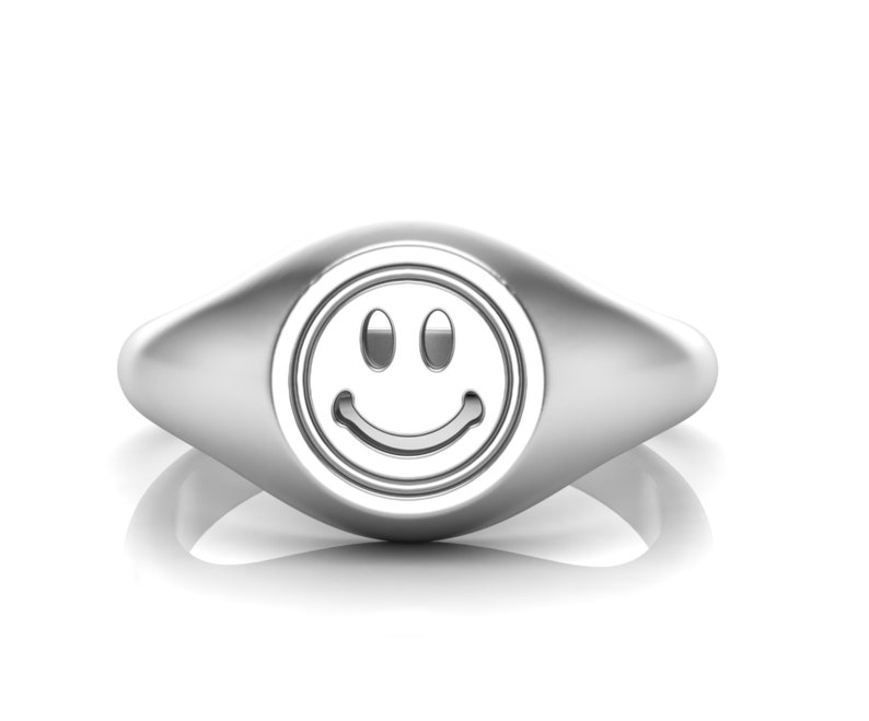 Happy Face Signet Ring Sterling Silver Smiley Face Ring, Minimalist Fun ...