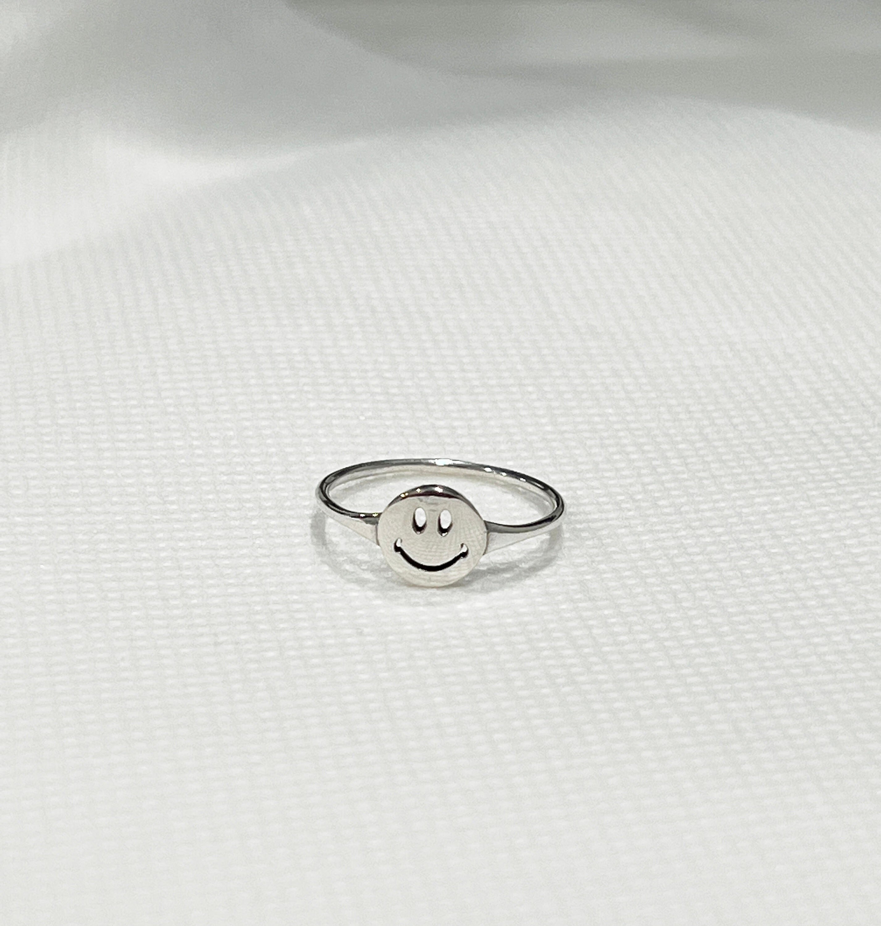 Smiley Face Emoji Ring 7mm Sterling Silver Happy Face Ring Stacking ...