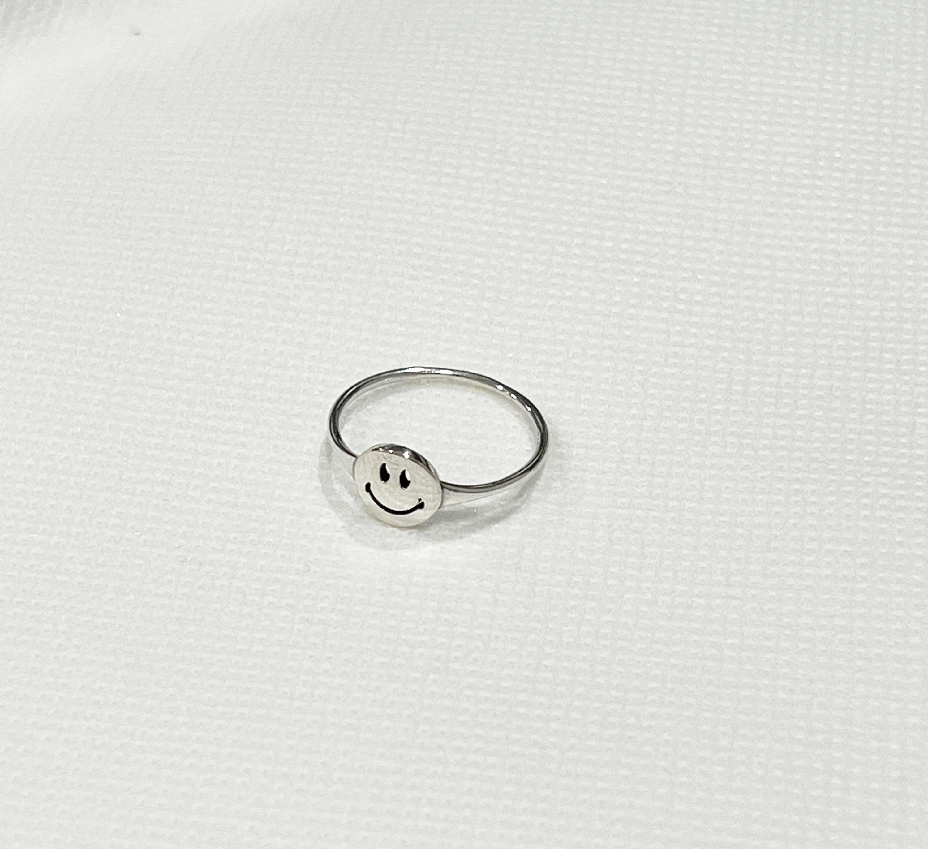 Smiley Face Emoji Ring 7mm Sterling Silver Happy Face Ring Stacking ...