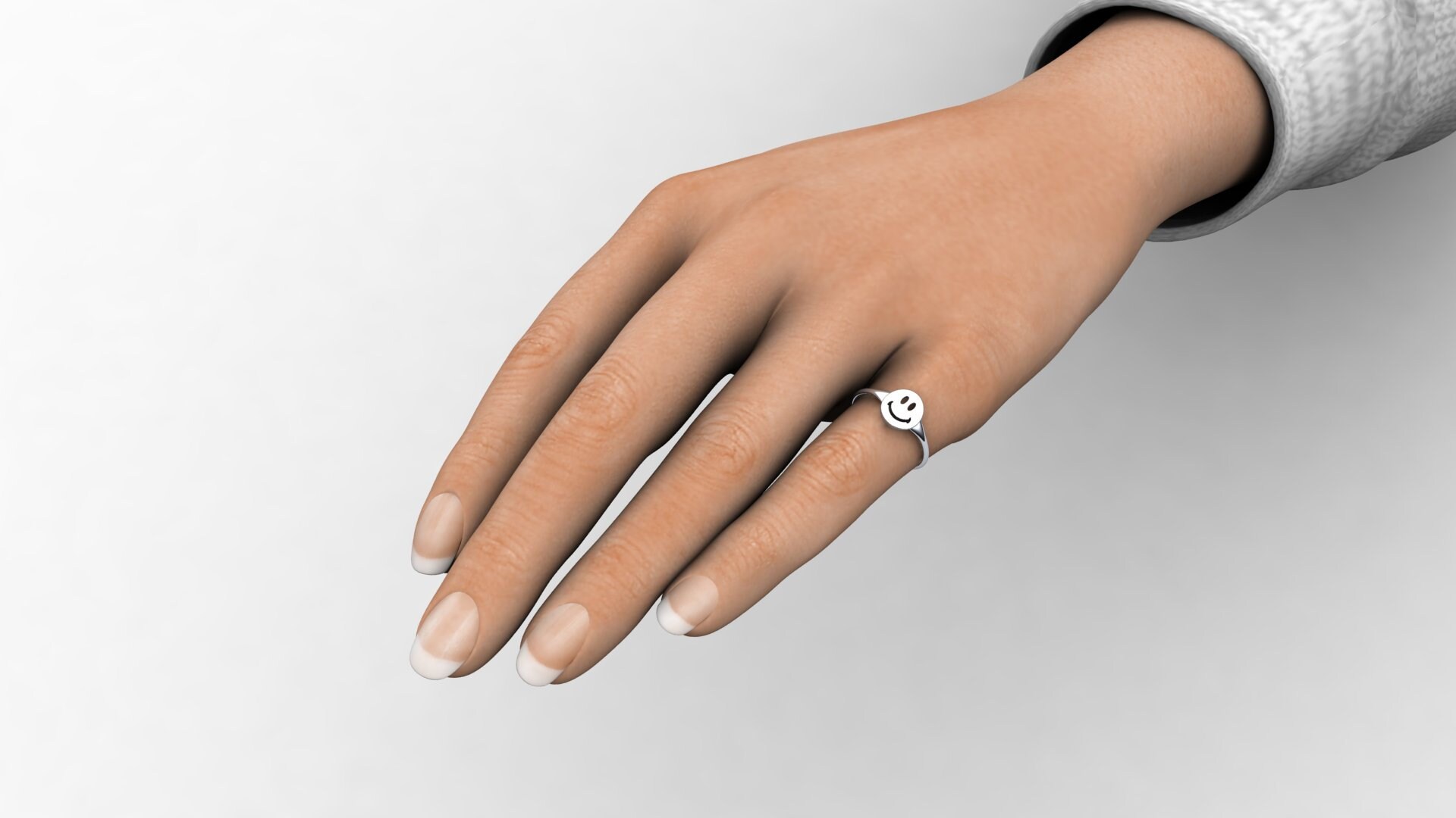Smiley Face Emoji Ring 7mm Sterling Silver Happy Face Ring Stacking ...