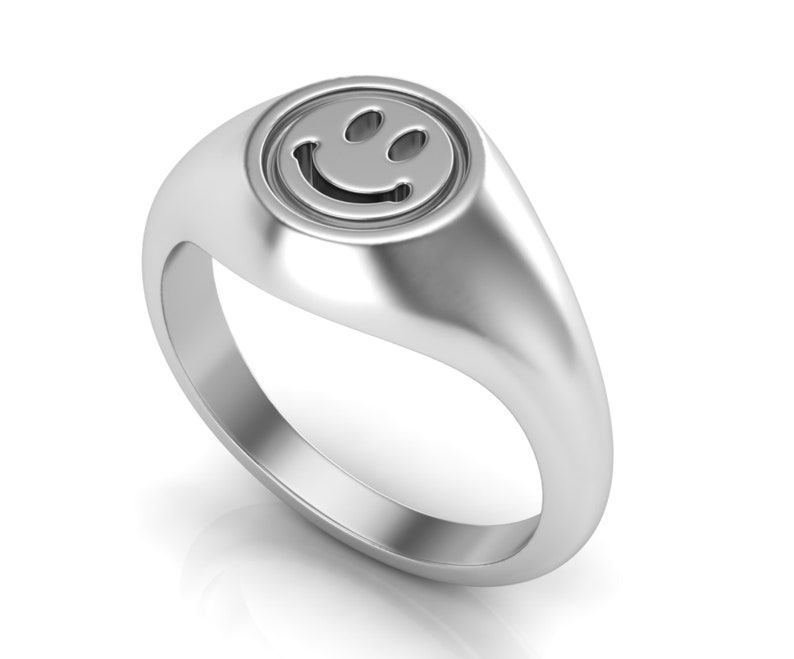 Sterling Silver Smiley Face Signet Ring: Minimalist Jewelry - Etsy