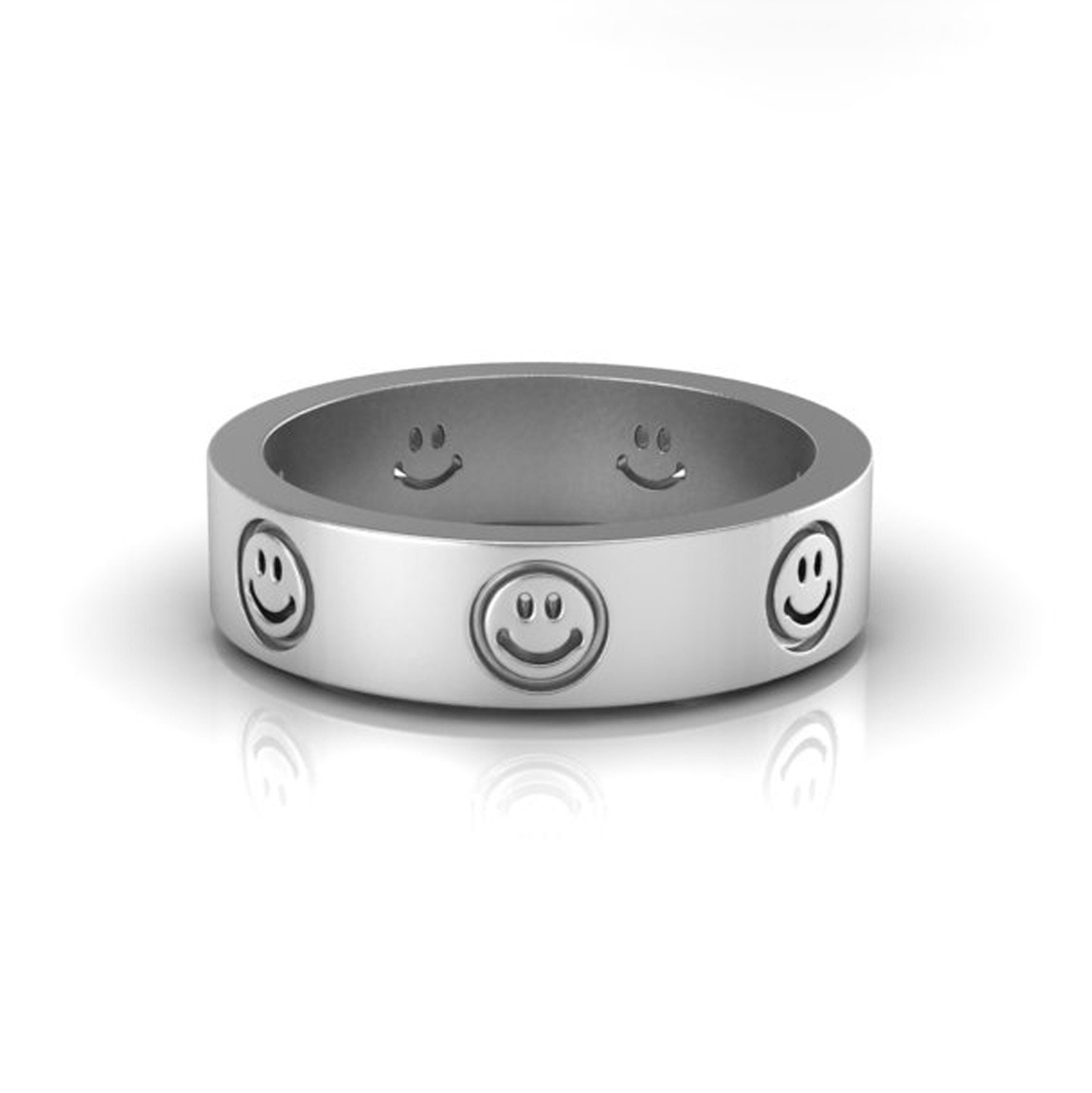 Smiley Face Emoji Band 5mm Sterling Silver | Happy Face Band | Stacking ...
