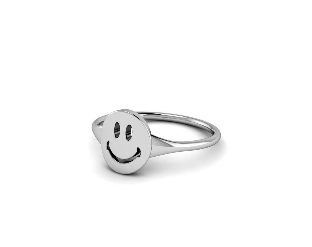 Smiley Face Emoji Ring 7mm Sterling Silver | Happy Face Ring | Stacking ...