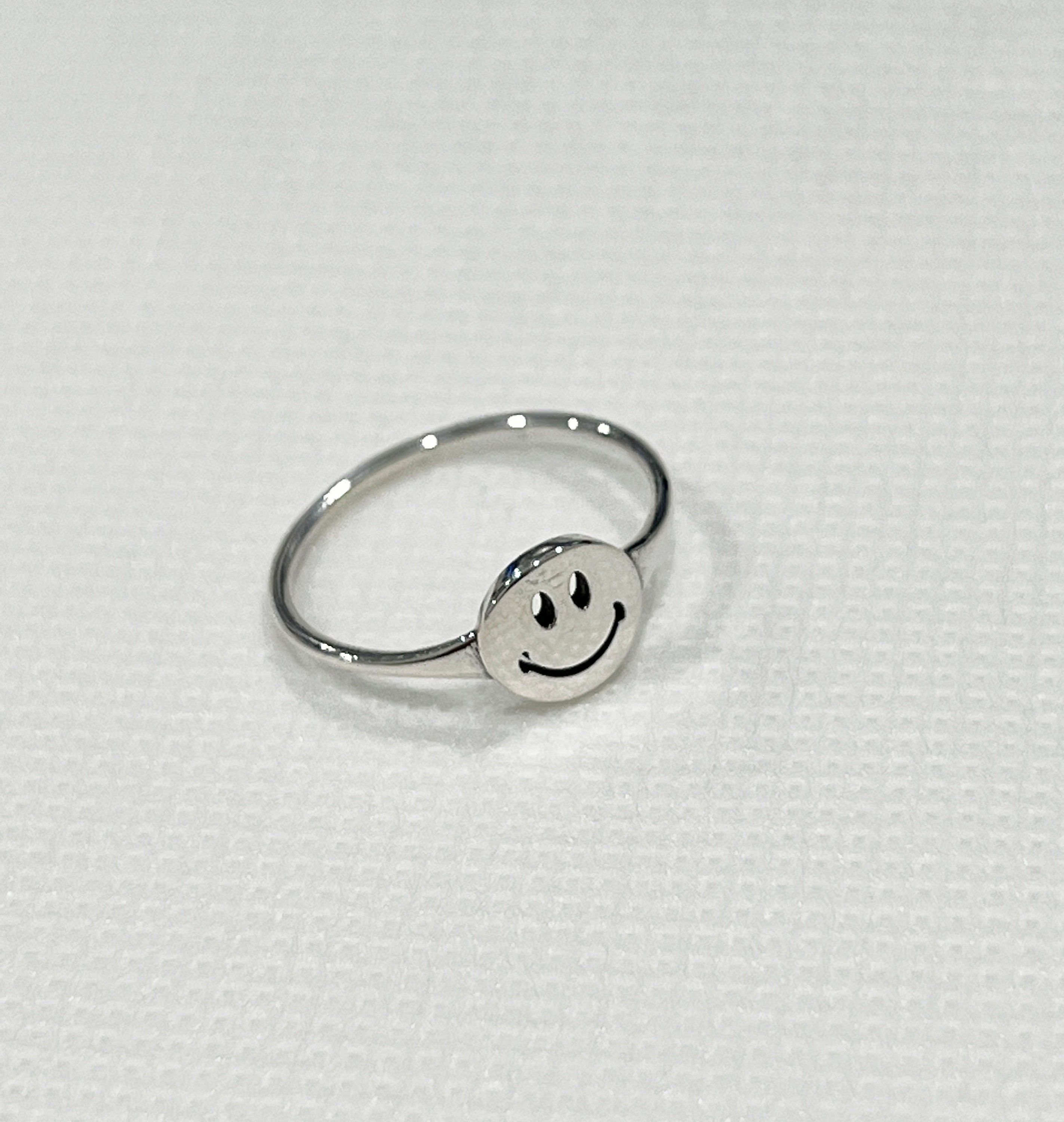 Smiley Face Emoji Ring 7mm Sterling Silver Happy Face Ring Stacking ...