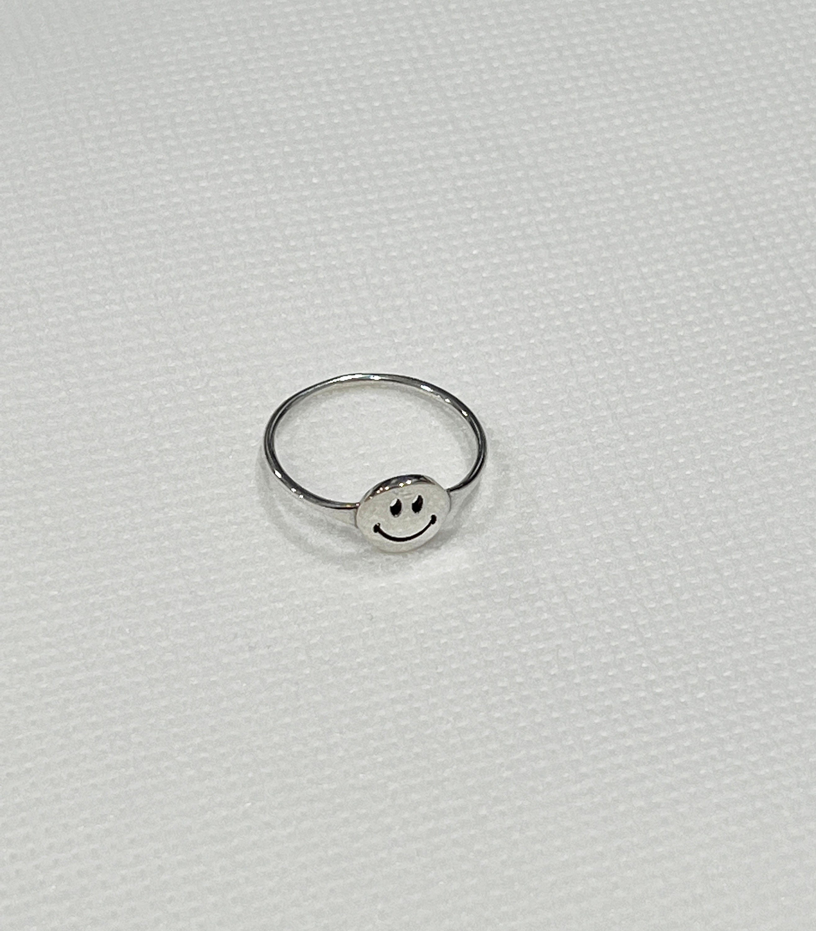 Smiley Face Emoji Ring 7mm Sterling Silver Happy Face Ring Stacking ...